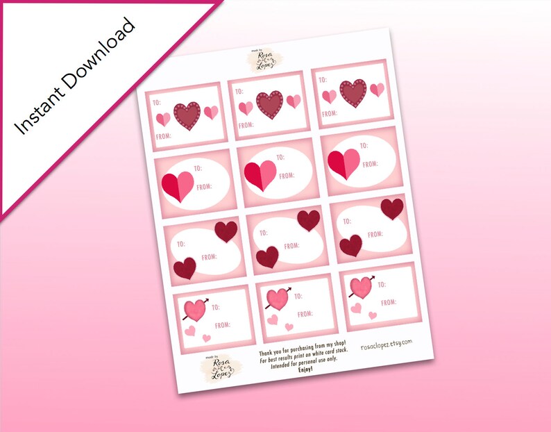 Printable Valentines Day Gift Tags, Printable Heart to and From Gift ...