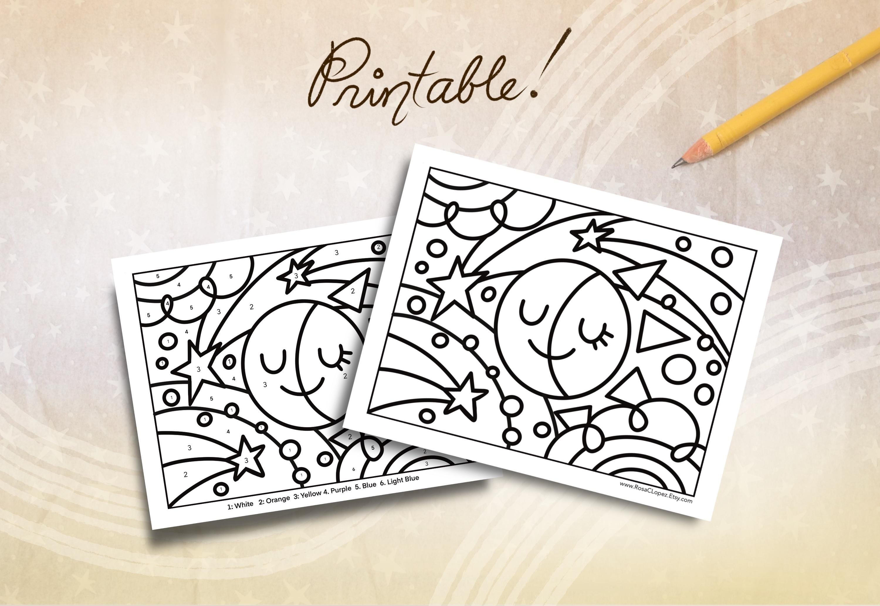 Printable Moon and Sun Color by Number, Coloring Sheet, Printable ...