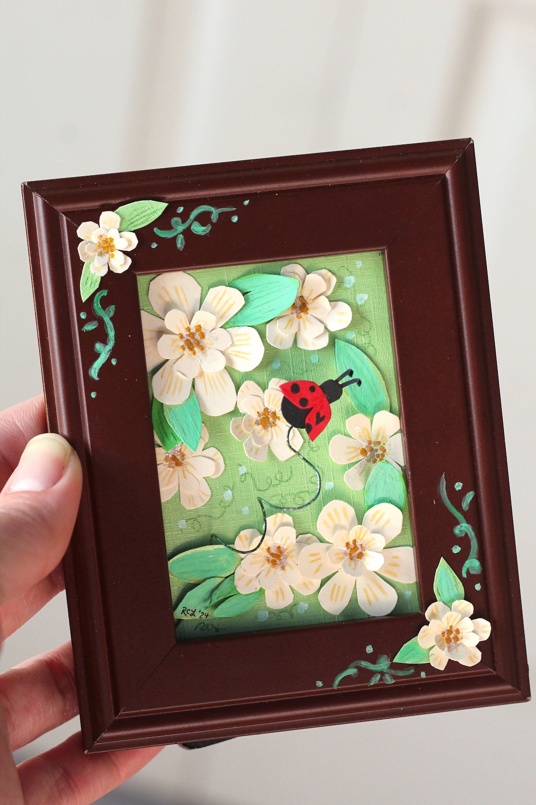 Ladybug Art Gift, Flower and Ladybug Paper Art, Gifts for Friends ...