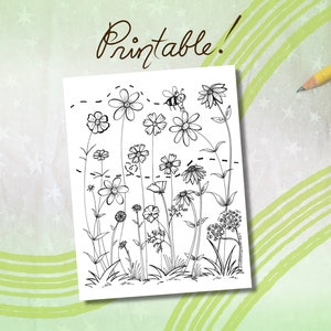 Bee and Flowers Coloring Page, Printable Spring Coloring Page, Easter ...