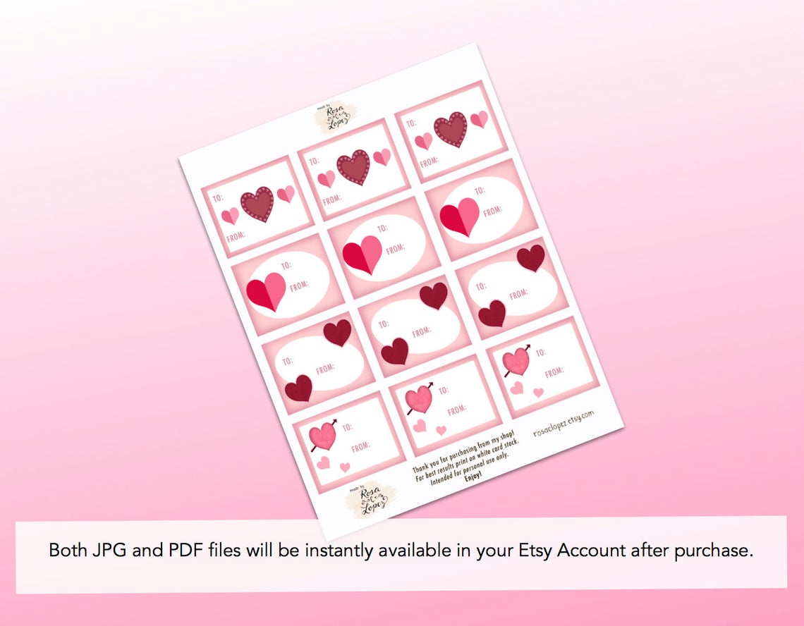 Printable Valentines Day Gift Tags, Printable Heart to and From Gift ...