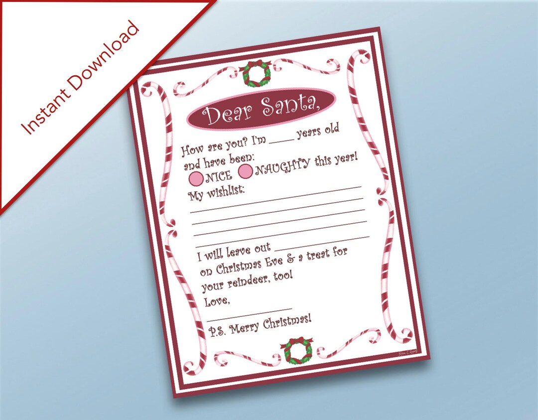Printable Letter to Santa, Printable Fill in the Blank Santa Stationery ...