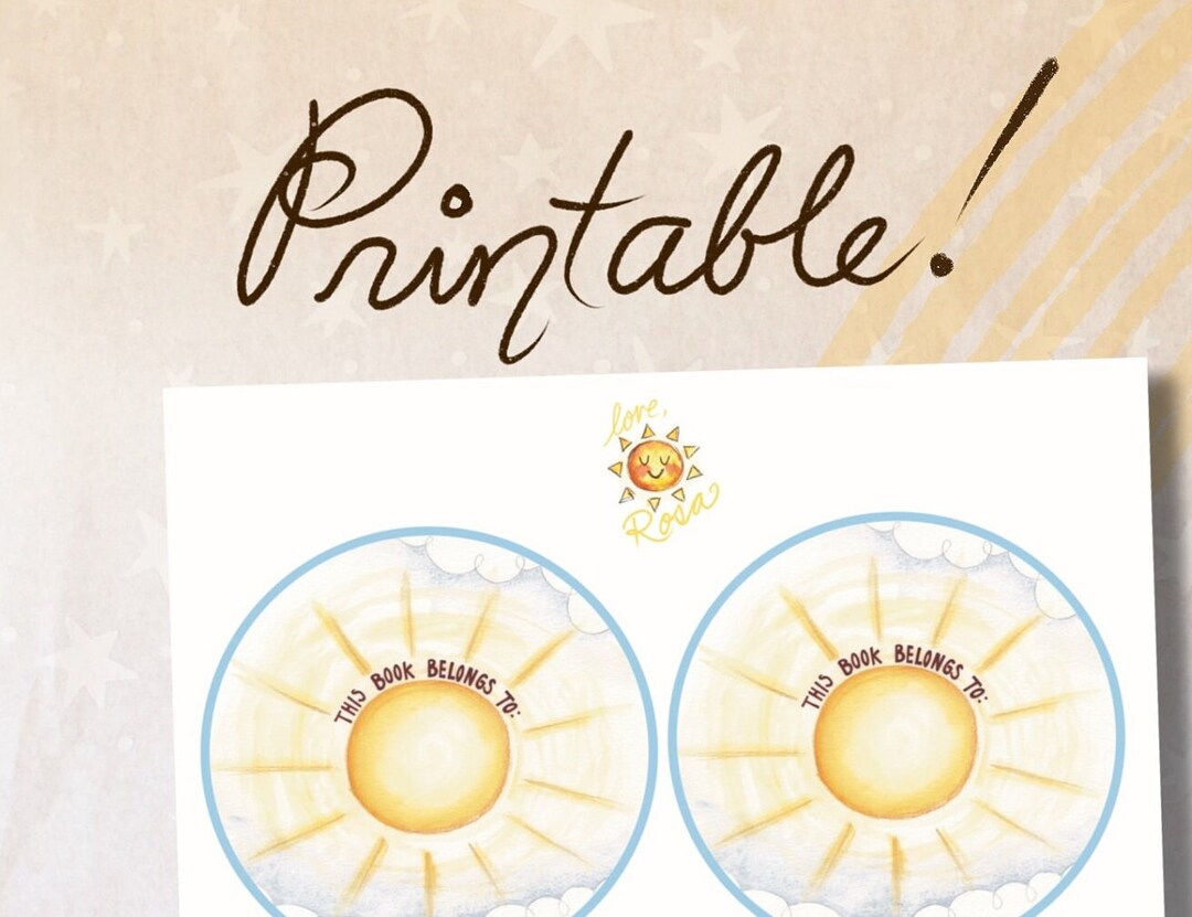 Printable Book Labels, Sun This Book Belongs to Label, DIY Book Labels ...