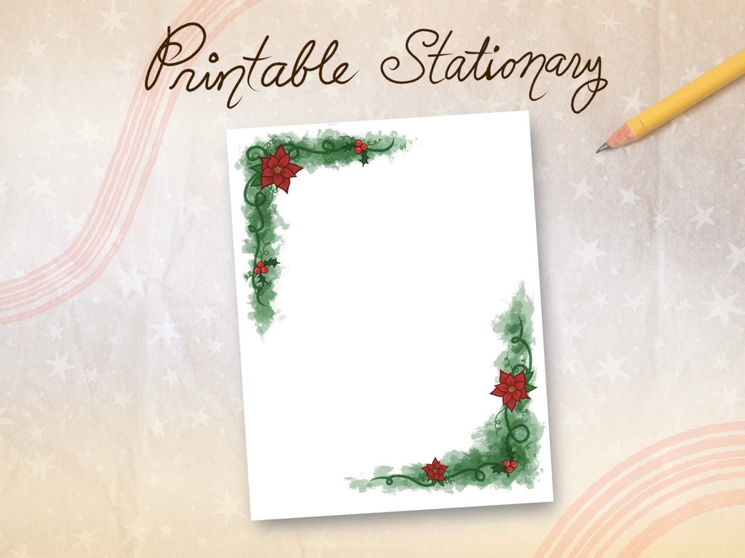 Printable Poinsettia Christmas Stationery, Holiday Stationery for ...