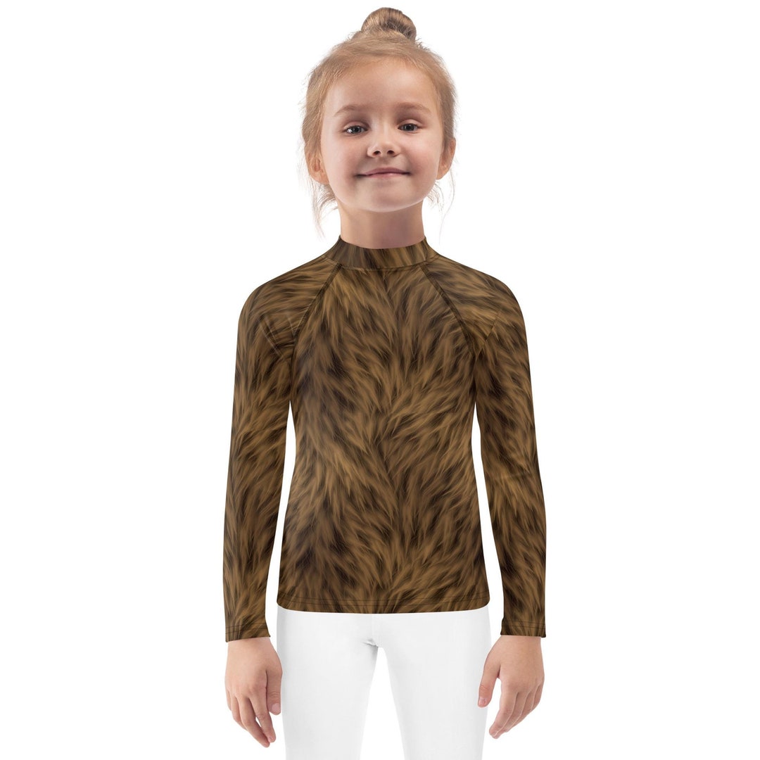 Brown Fur Print Kids Costume, Bear Dog Monkey Animal Long Sleeve Shirt ...