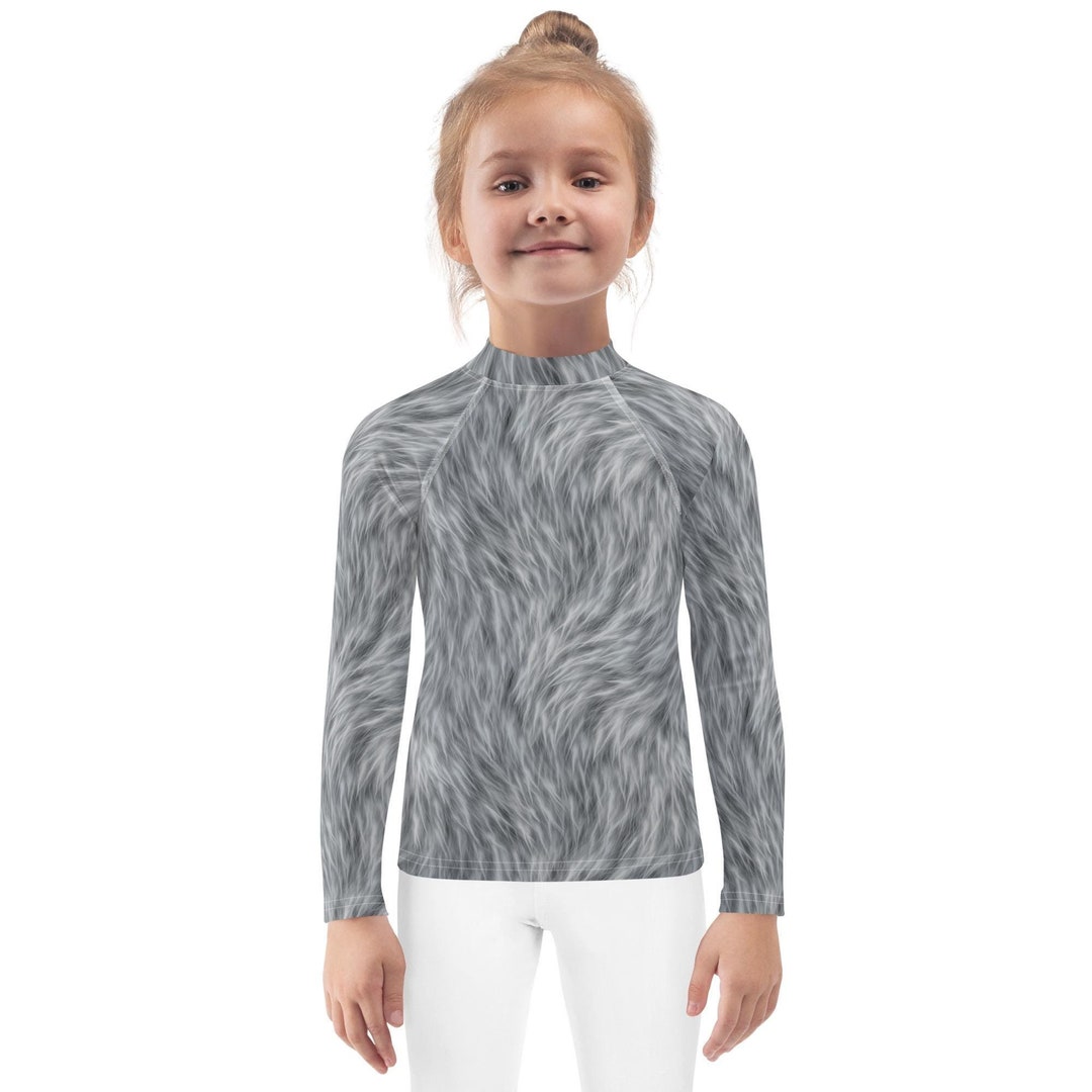 Grey Furry Print Kids Costume, Wolf Cat Dog Animal Long Sleeve Shirt ...