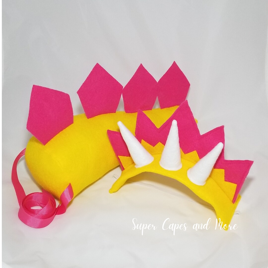 Yellow and Hot Pink Dinosaur Tail and Headband/ Dino Tail/ Dinosaur ...