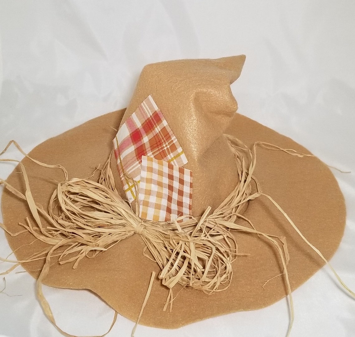 Scarecrow Hat With Patches and Raffia/ Halloween Costume/ - Etsy