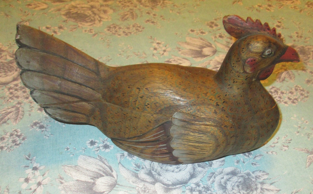 Vintage Hand Carved Wood Chicken Hen Rooster Box 12 in Long - Etsy