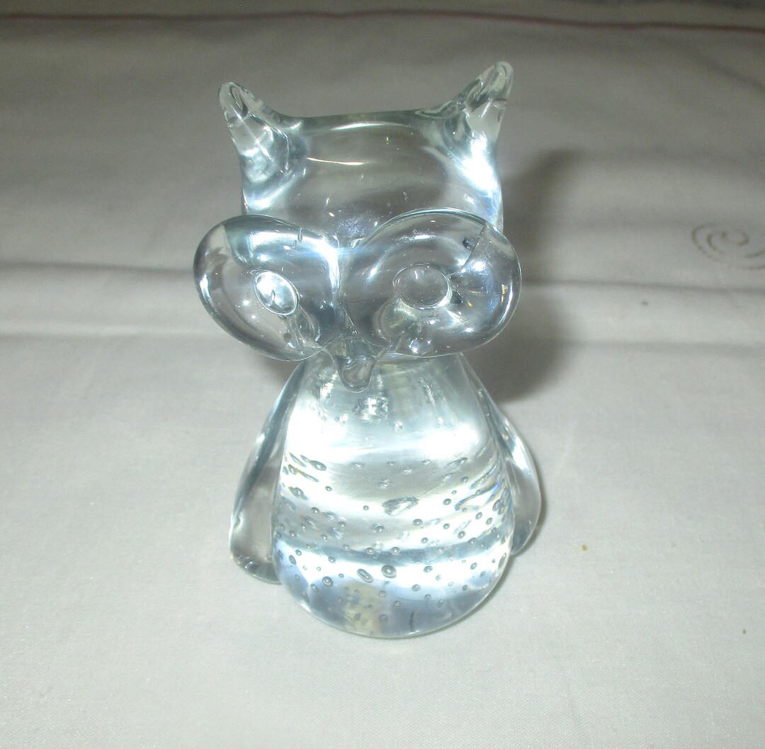 Vintage Crystal Glass Owl With Big Eyes and Controlled Bubbles Made ...
