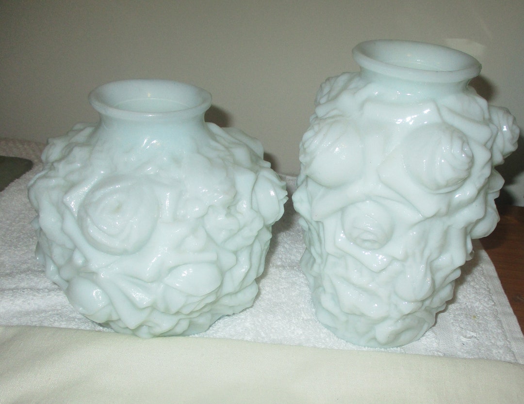 Vintage Imperial Milk Glass Embossed Roses Vases Set 2 - Etsy