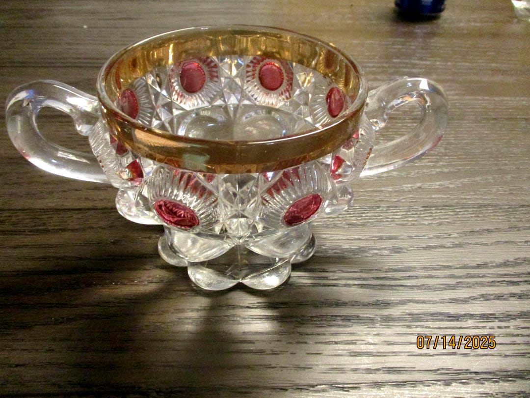 Vintage EAPG U.S Glass Red Flash Bullseye Sugar Bowl With Gold Band - Etsy