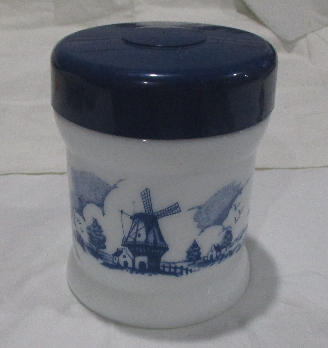 Vintage Blue and White Milk Glass Windmills and Boats Canister - Etsy