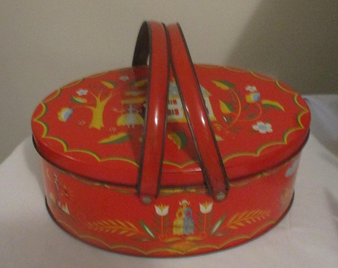 Vintage Oval Red Amish Tin Basket Box W/handles and Lid - Etsy