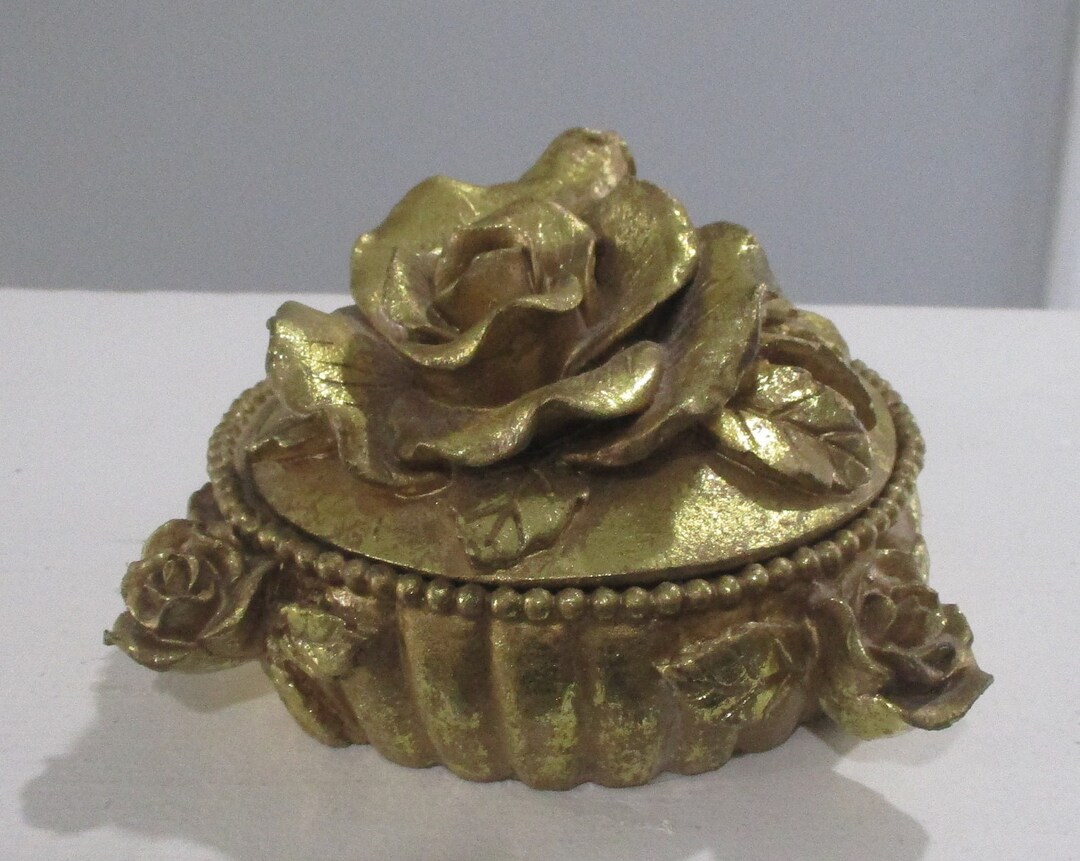 Beautiful Vintage Gold Tone Roses Trinket Box by CBK 1996 - Etsy