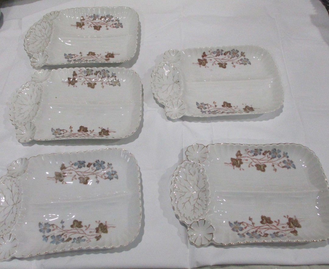 Vintage Unusual Snack Appetizer Plates Floral Designs and Number Marks ...