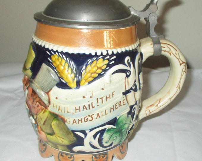 Vintage German Hail Hail the Gangs All Here Lidded Mug Stein - Etsy