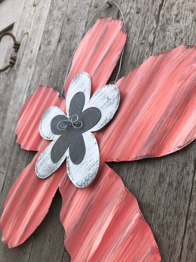 Coral Corrugated Tin Flower / Rustic Tin Flower / Tin Garden - Etsy