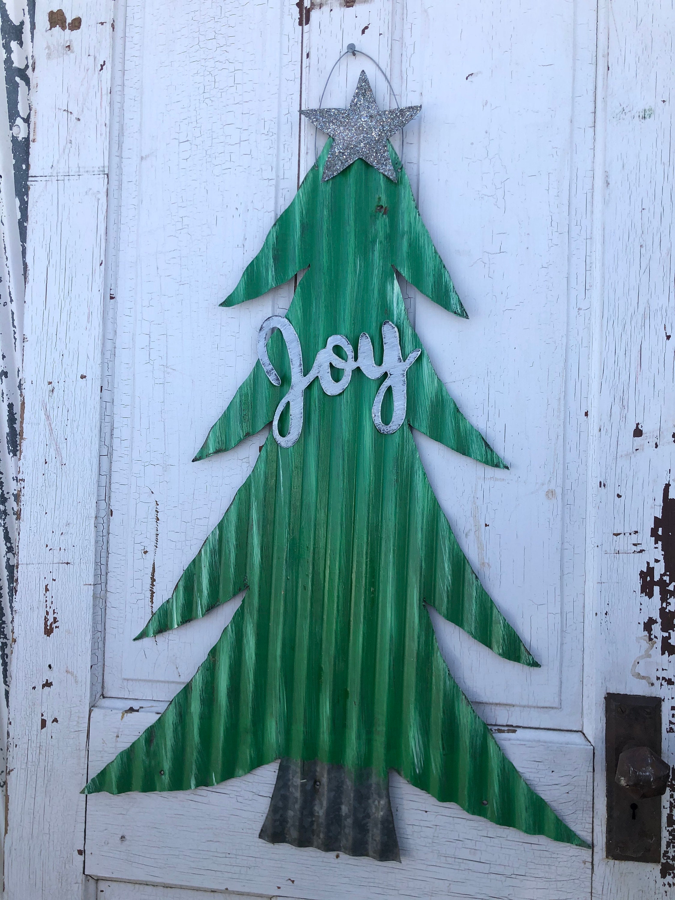 Large Corrugated Tin Christmas Tree / Rustic Tin Christmas Tree ...
