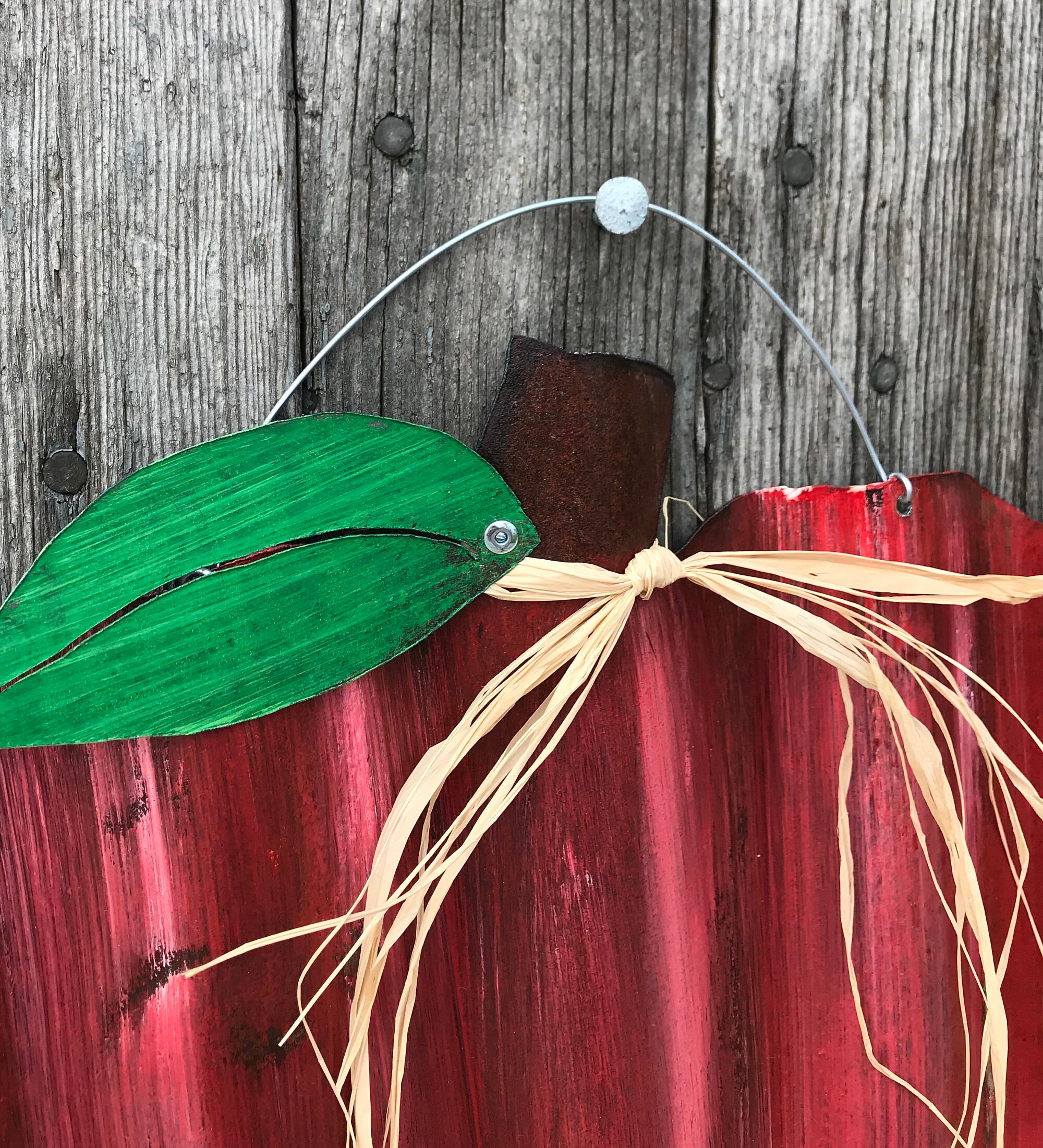 Tin Apple / Hand Painted Tin Apple / Corrugated Tin Apple / | Etsy