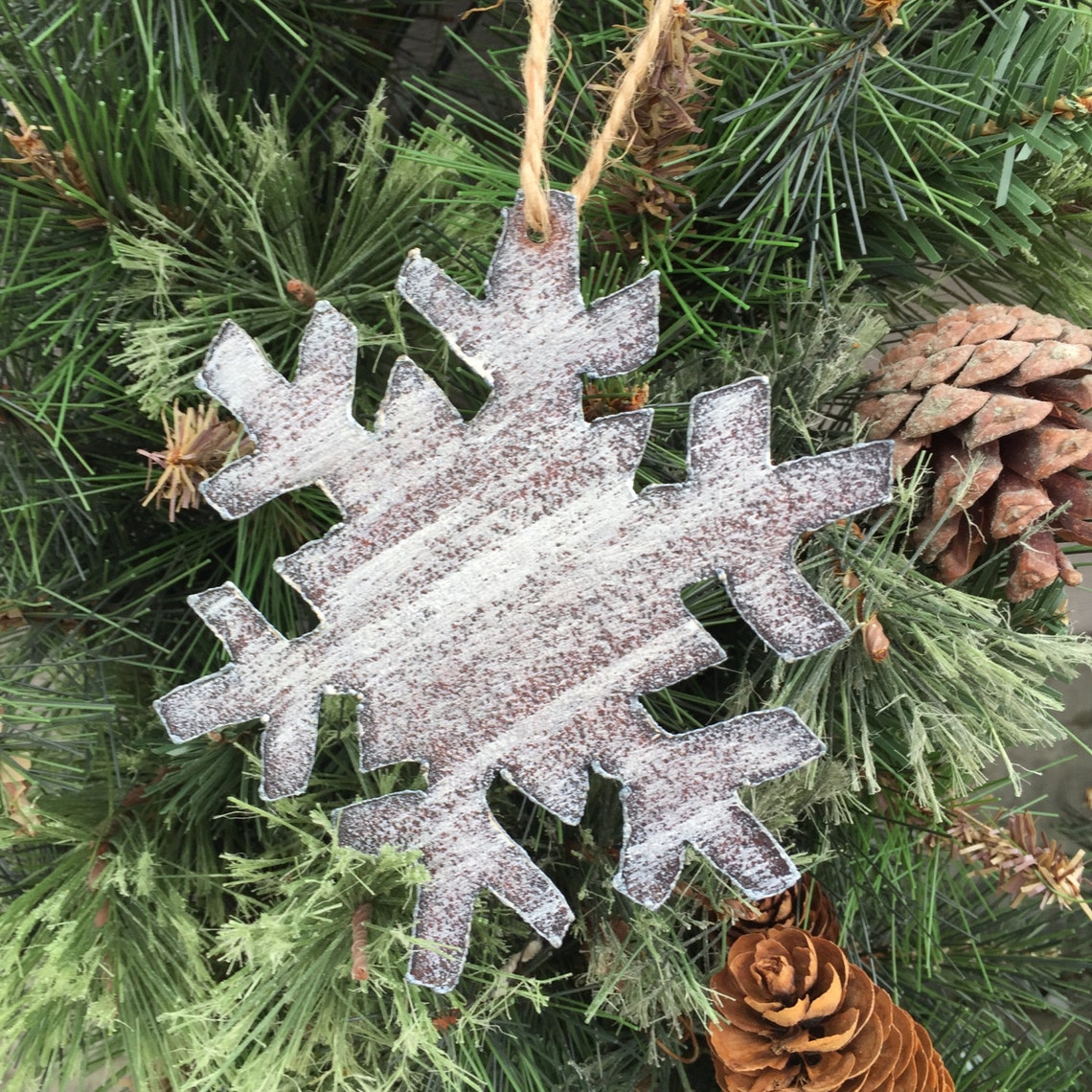 Tin Snowflake Ornament / Hand Painted Snowflake Ornament / - Etsy