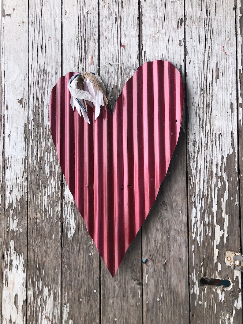 Red Corrugated Tin Heart / Shabby Tin Heart / Corrugated Tin - Etsy