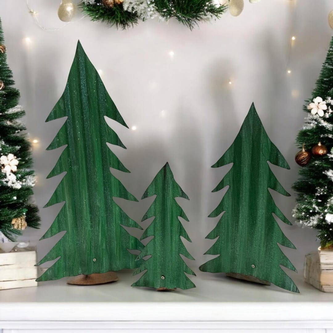 Green Corrugated Tin Trees / Freestanding Christmas Trees / Set of 3 ...