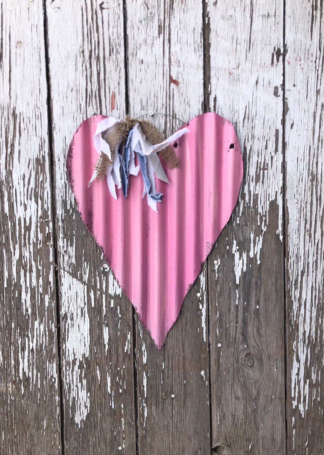 Pink Corrugated Tin Heart / Tin Valentines Heart / Rustic Tin Heart ...