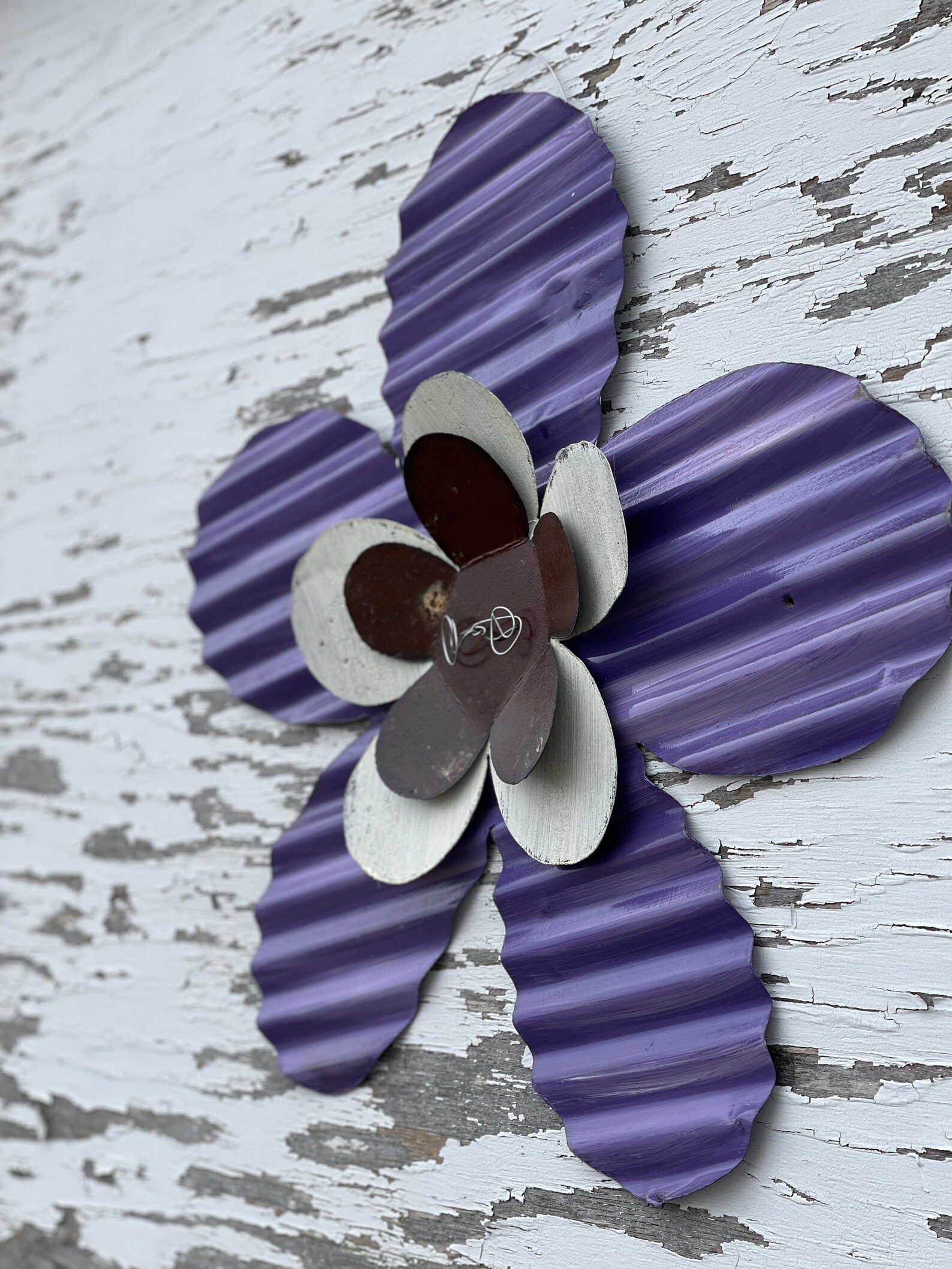 Large Purple Corrugated Tin Flower / Metal Flower Decor / Handmade ...