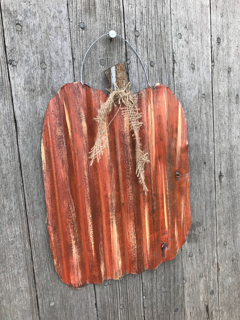 Corrugated Tin Pumpkin / Handpainted Tin Pumpkin / Small Tin - Etsy