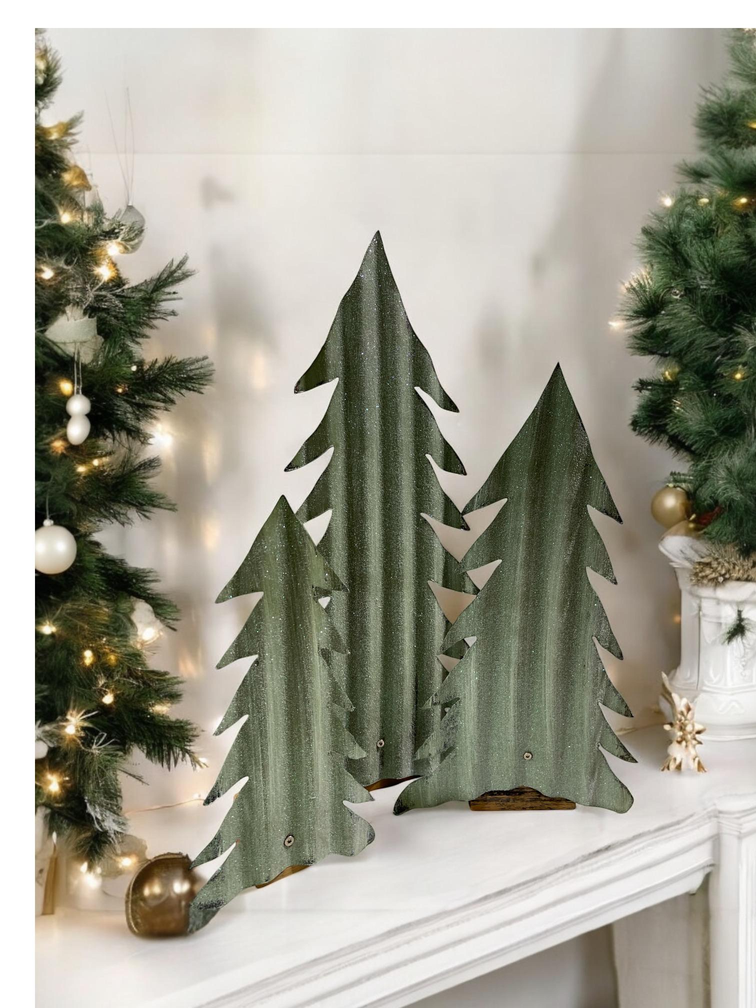 Sage Corrugated Tin Trees / Freestanding Christmas Trees / Set of 3 ...