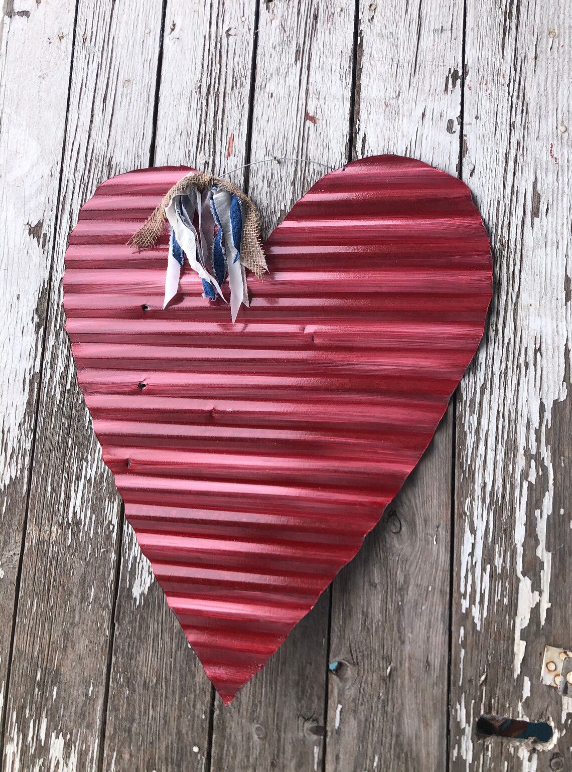 Rustic Red Tin Heart / Red Valentines Heart / Corrugated Tin - Etsy
