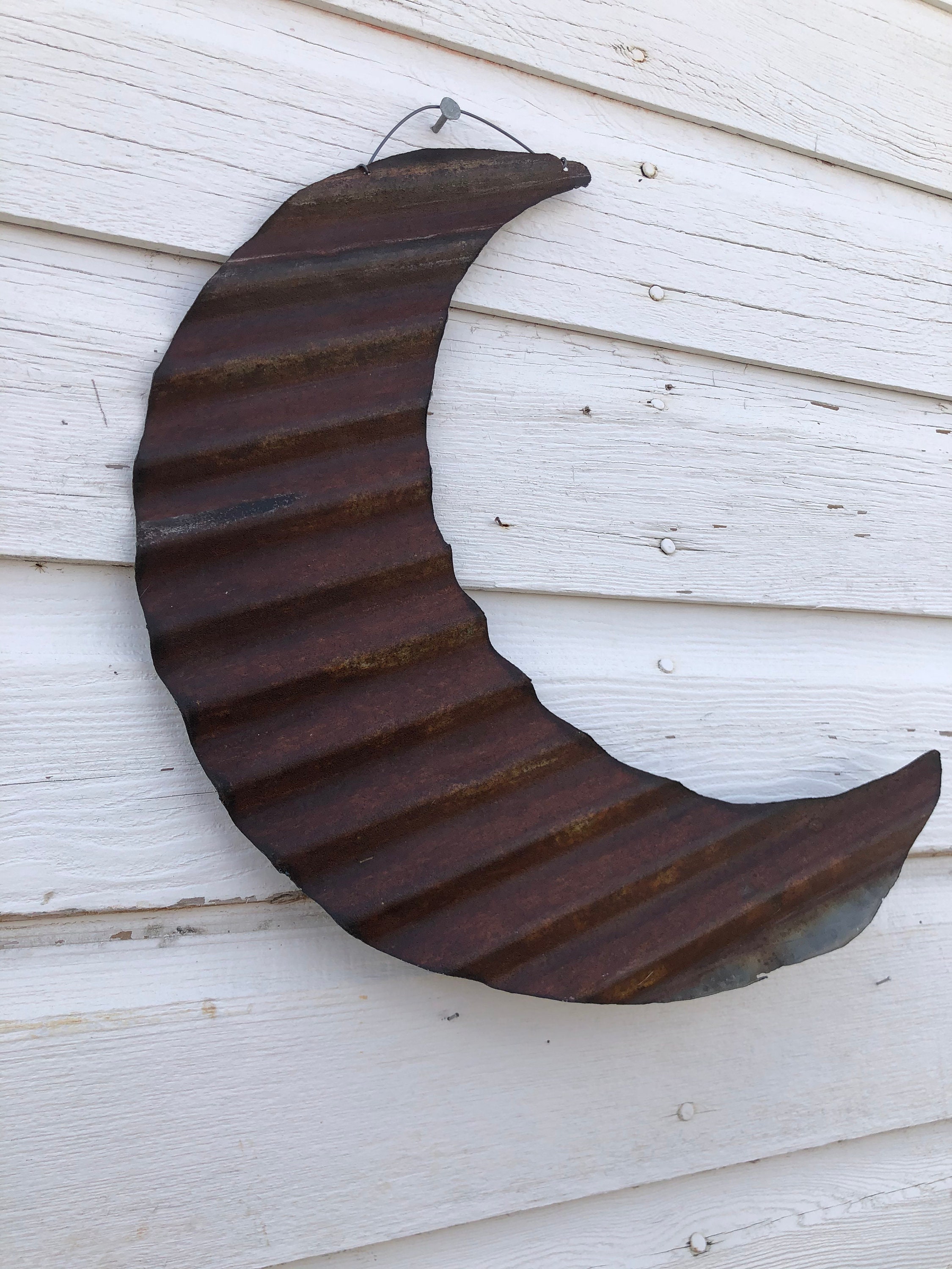 Handpainted Corrugated Tin Moon / Rustic Tin Moon / Metal Moon - Etsy