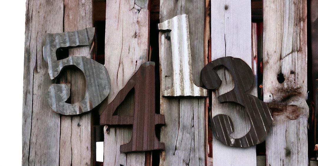 12 Inch Corrugated Tin Numbers / Rusty Tin Numbers / Corrugated Tin ...