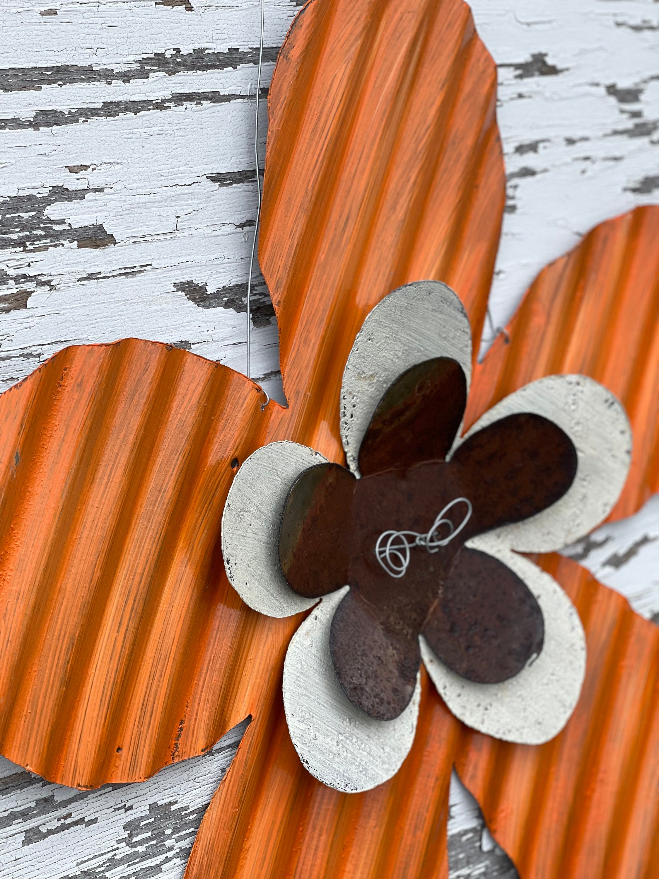 Large Orange Corrugated Tin Flower / Metal Flower Decor / Handmade ...