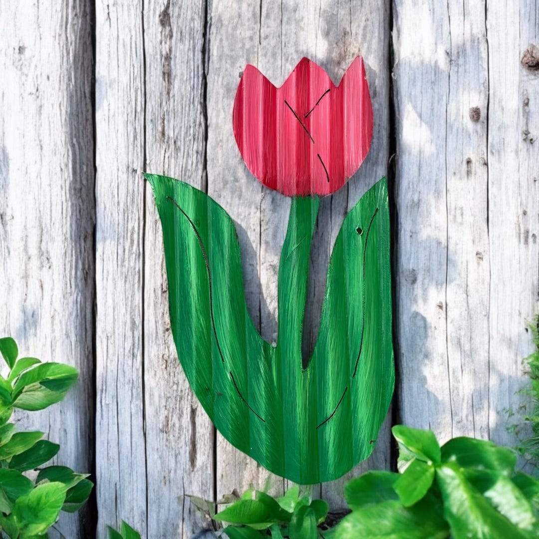 Red Corrugated Tin Tulip / Metal Tulip / Tulip Garden Decor - Etsy