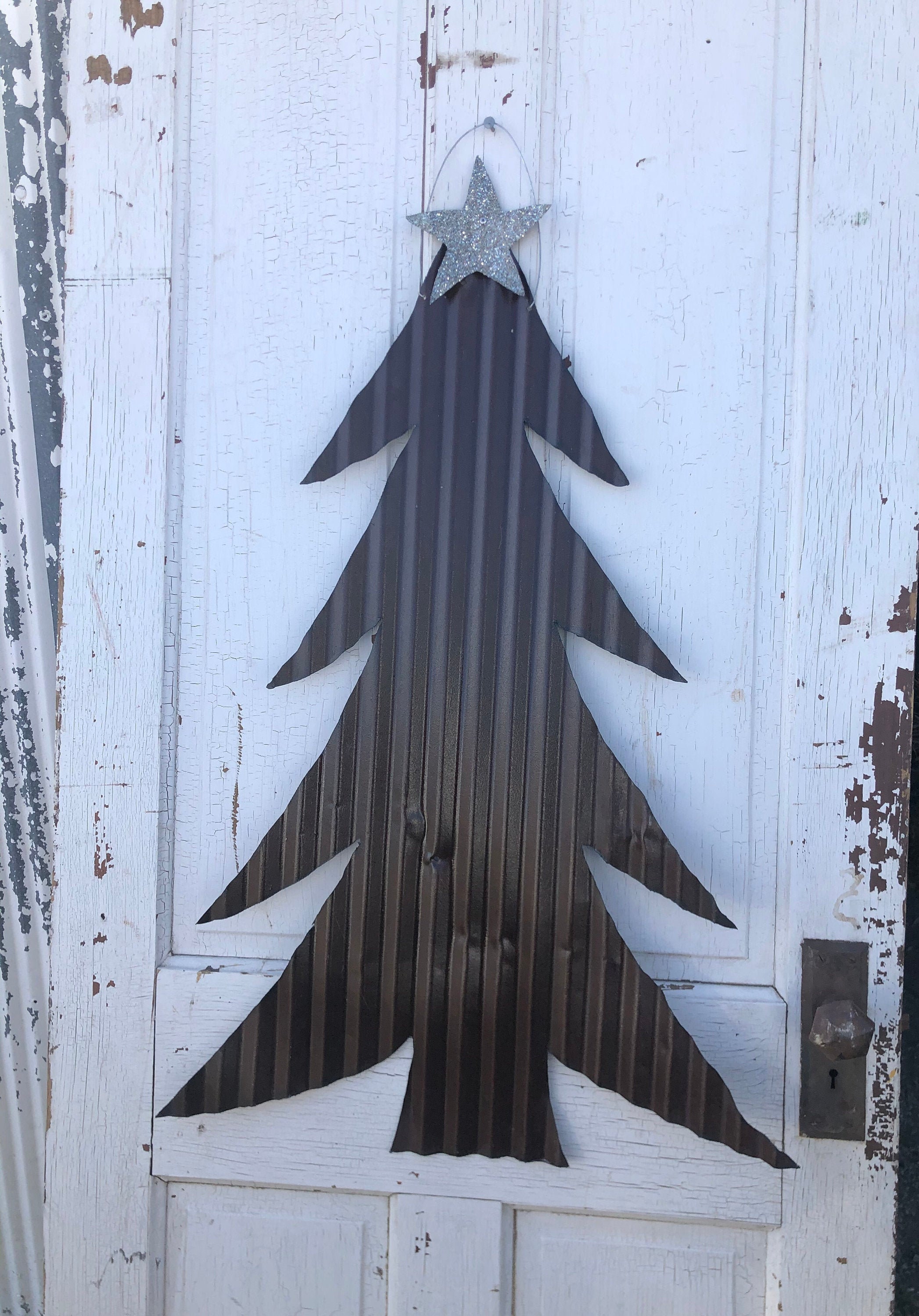 Large Rusty Corrugated Tin Christmas Tree / Rustic Tin Christmas Tree ...