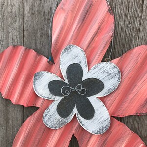 Coral Corrugated Tin Flower / Rustic Tin Flower / Tin Garden Decor ...