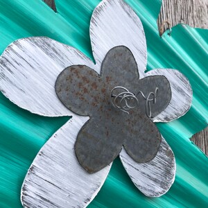 Turquoise Corrugated Tin Flower / Rustic Tin Flower / Rustic Tin Garden ...