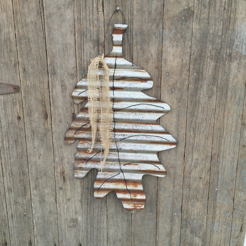 Corrugated Tin Leaf / Rustic Leaf Decor / Rusty Tin Leaf / - Etsy