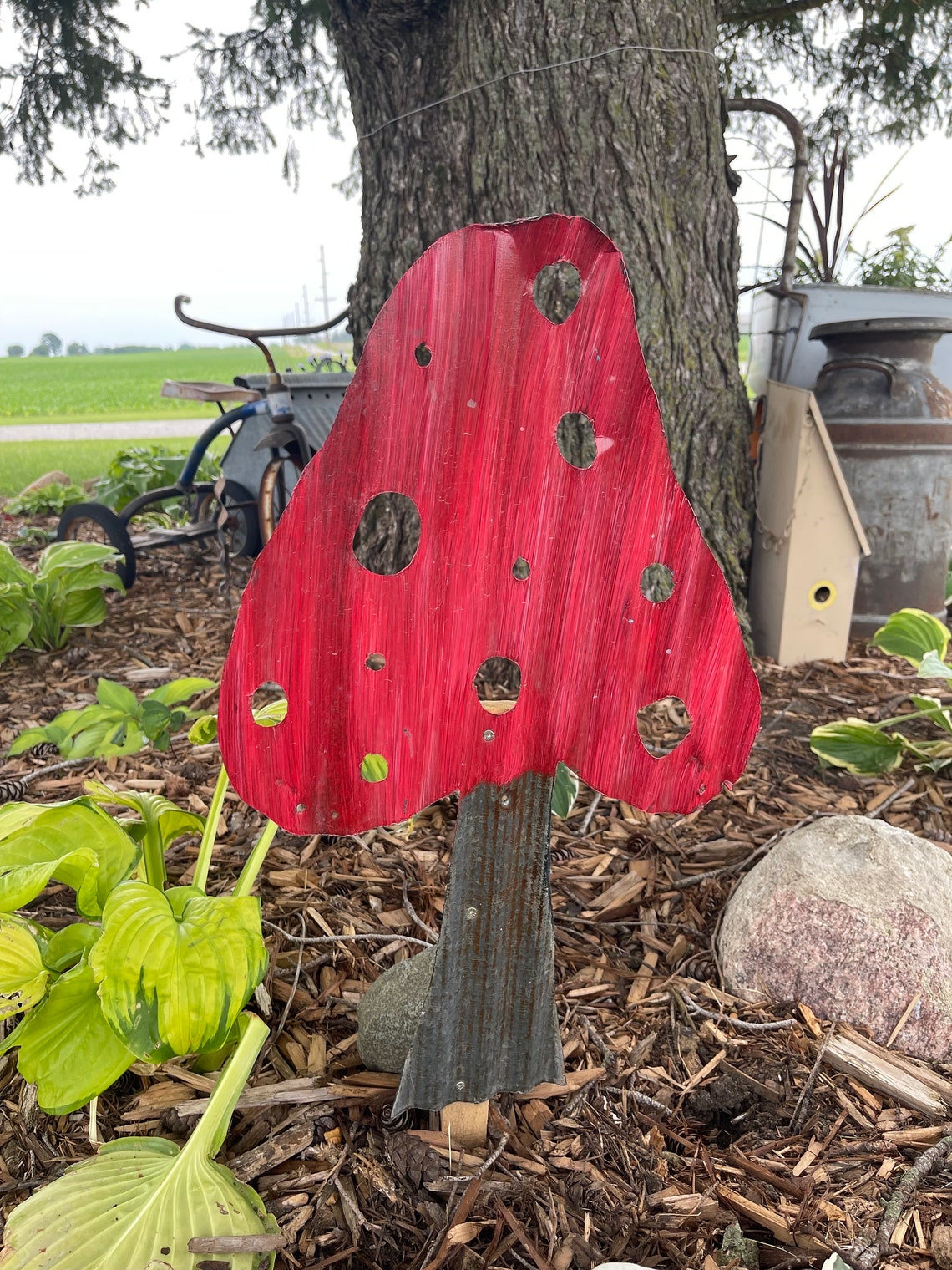 Red Corrugated Tin Morrell Mushroom / Metal Mushrooms / Mushroom Garden ...
