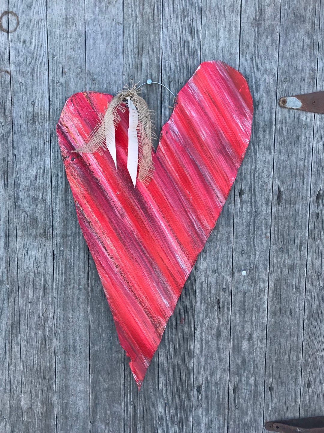 Corrugated Tin Red Heart / Corrugated Tin Valentines Heart / Rustic Tin ...