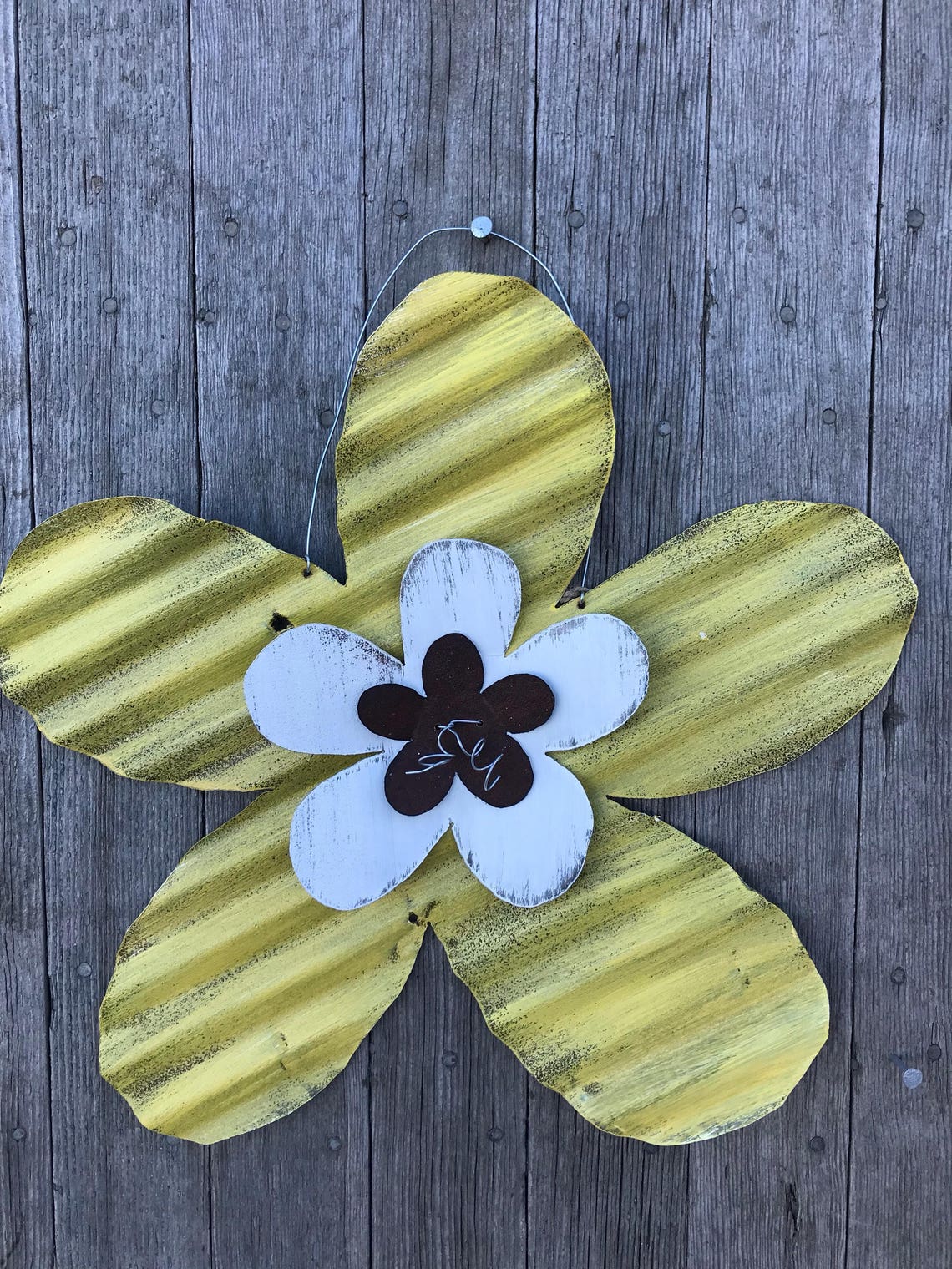 Corrugated Tin Flower / Rustic Tin Flower / Metal Flower / Tin | Etsy