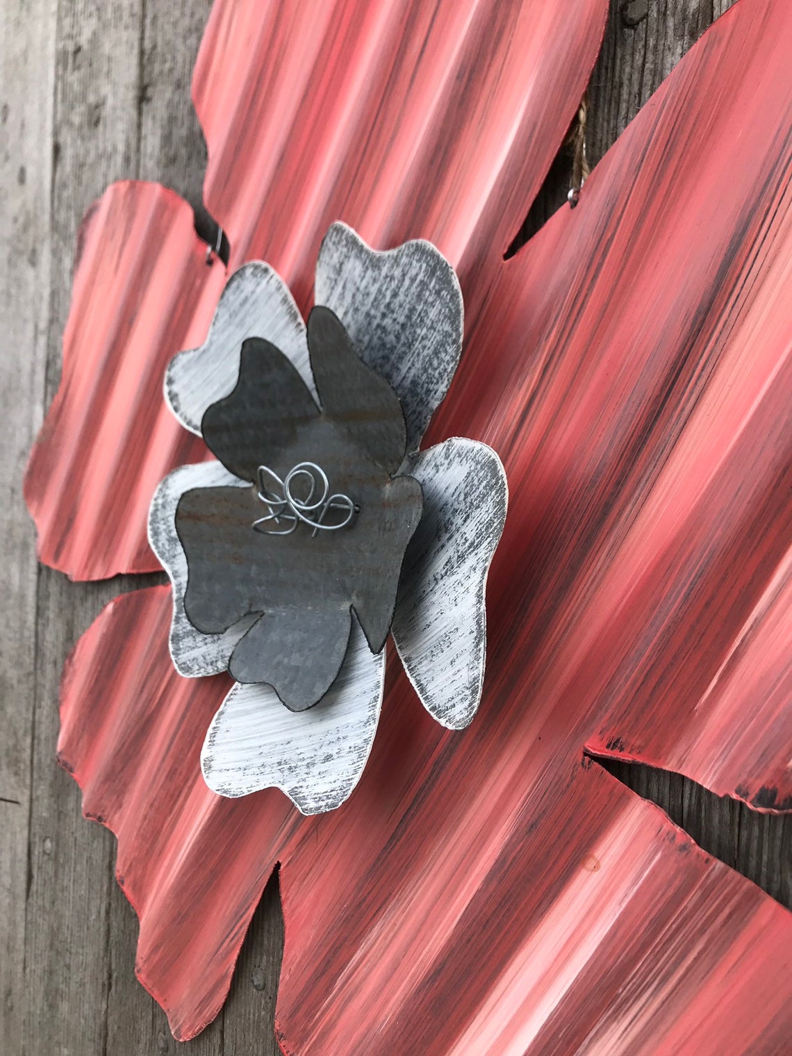 Coral Tin Flower / Corrugated Tin Dogwood Flower / Rusty Tin - Etsy