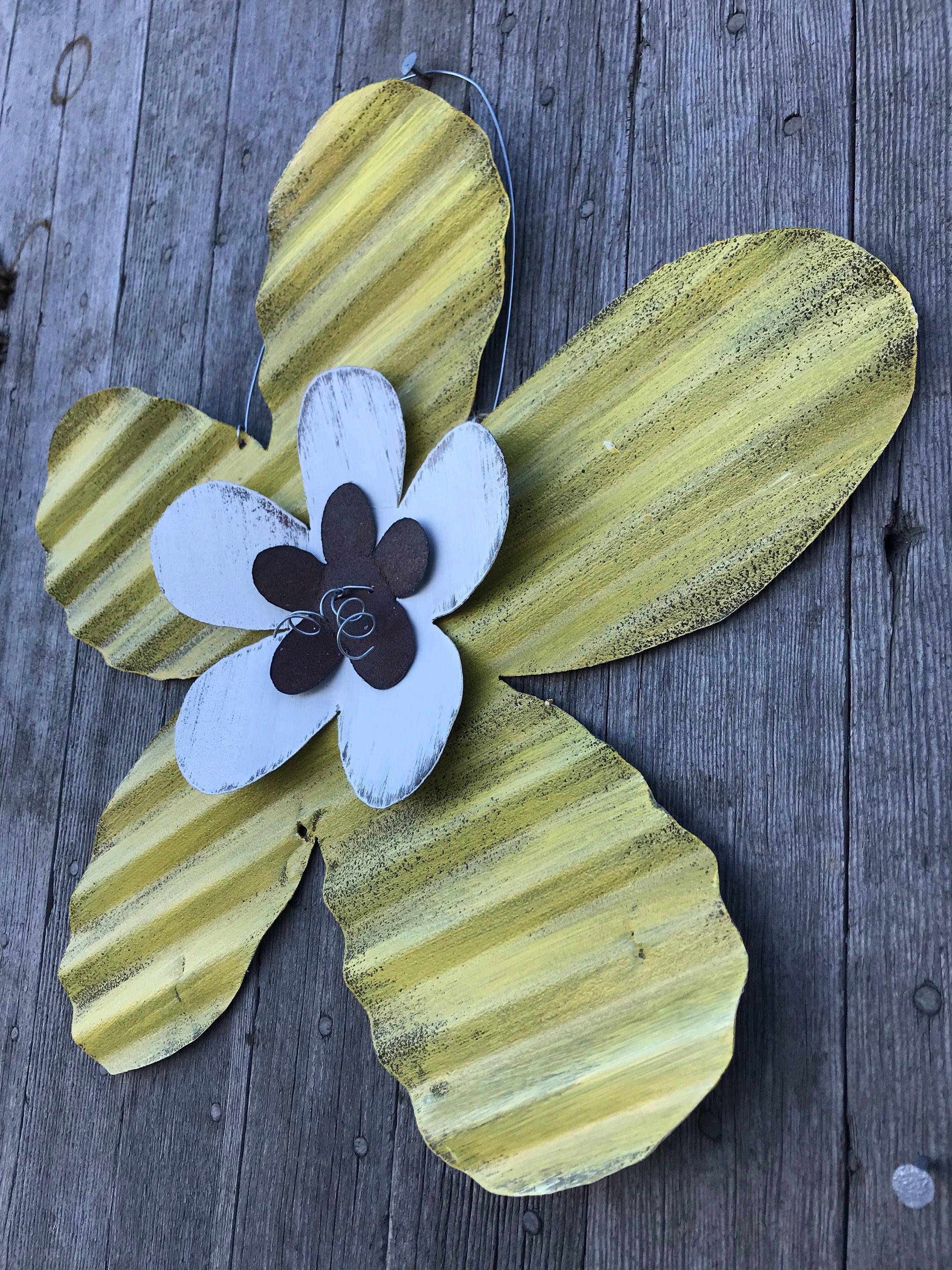 Corrugated Tin Flower / Rustic Tin Flower / Metal Flower / Tin | Etsy