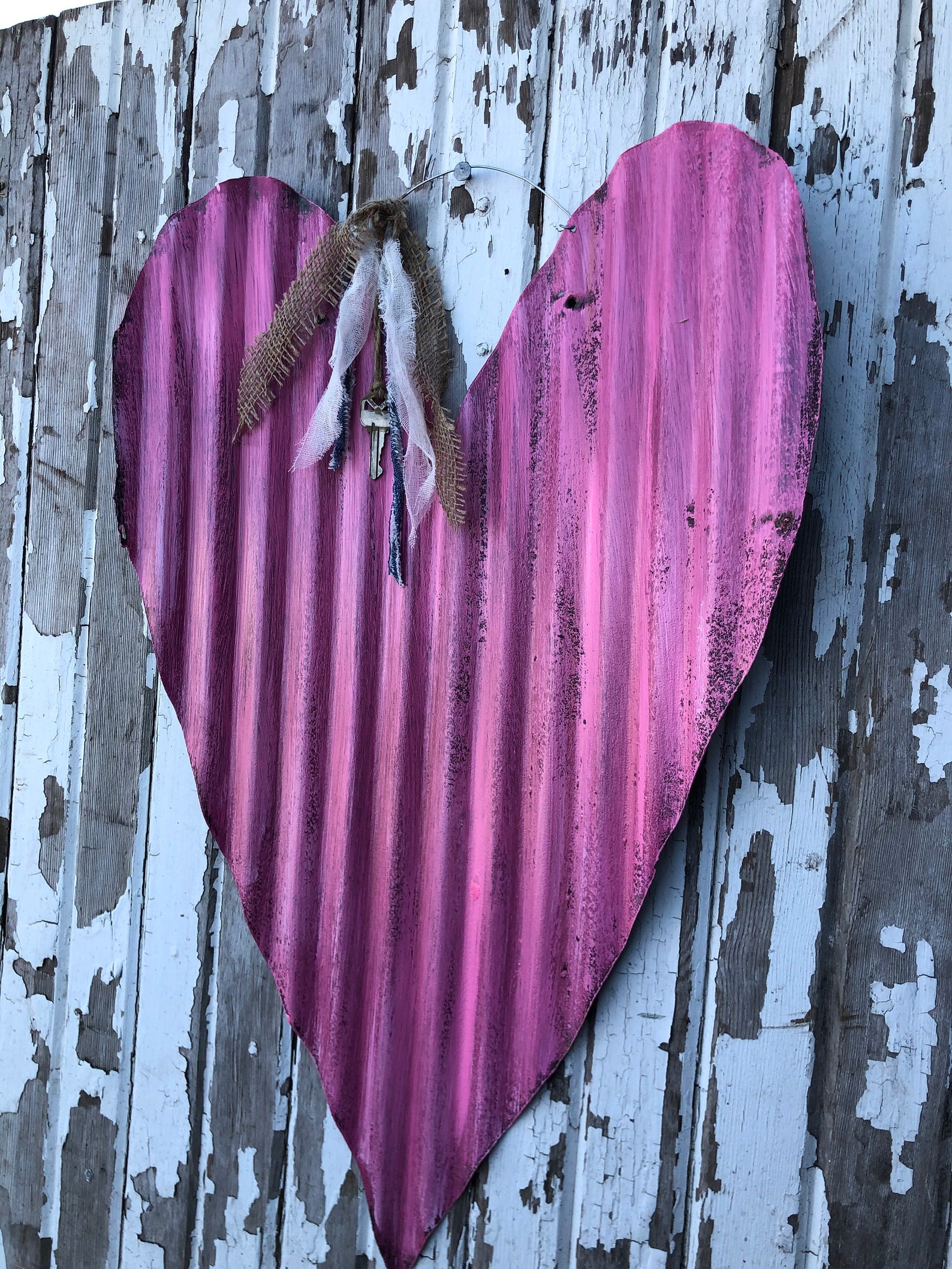 Pink Handmade Corrugated Tin Heart / Shabby Tin Heart / Corrugated Tin ...