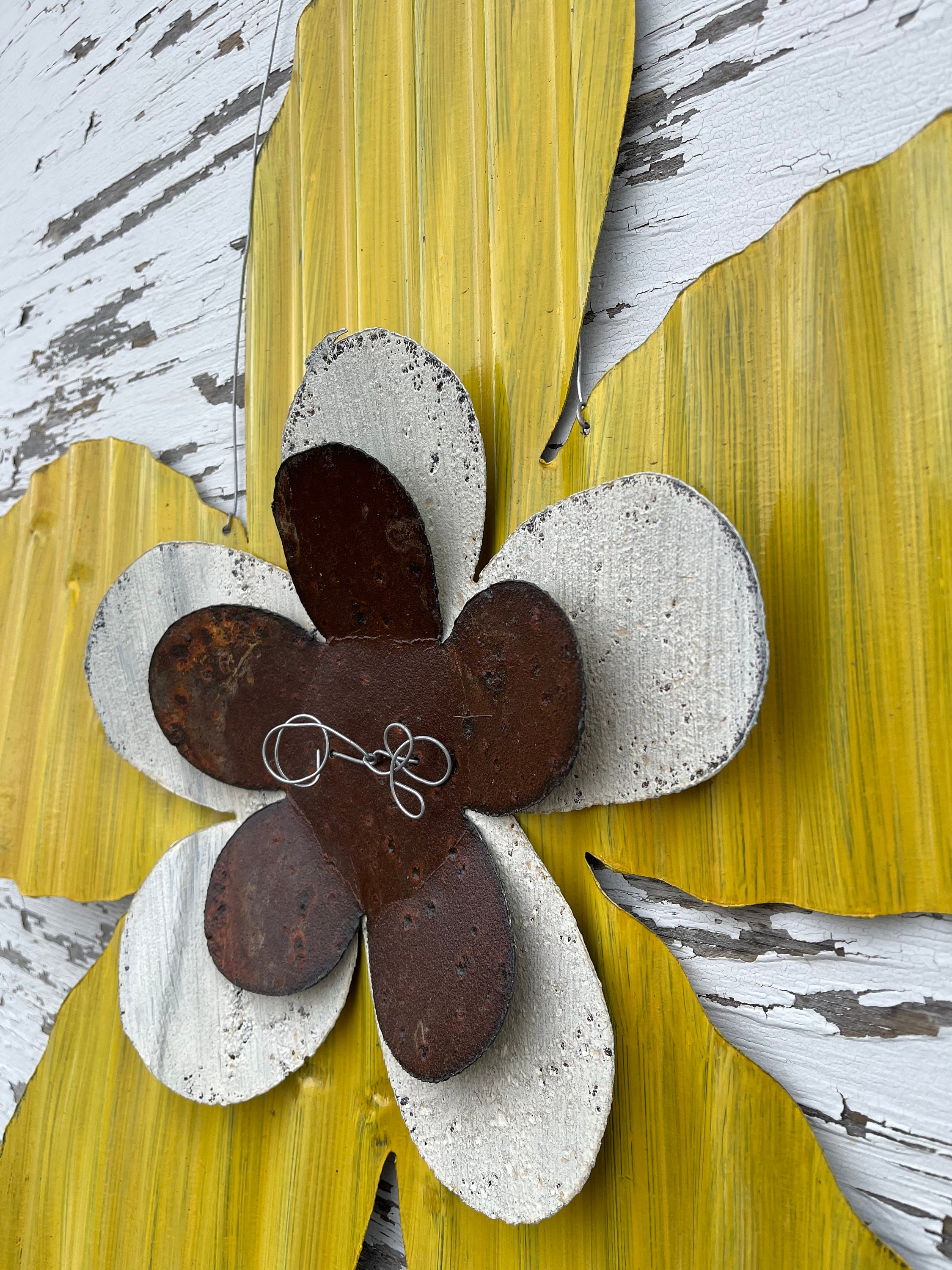 Large Yellow Corrugated Tin Flower / Metal Flower Decor / Handmade ...