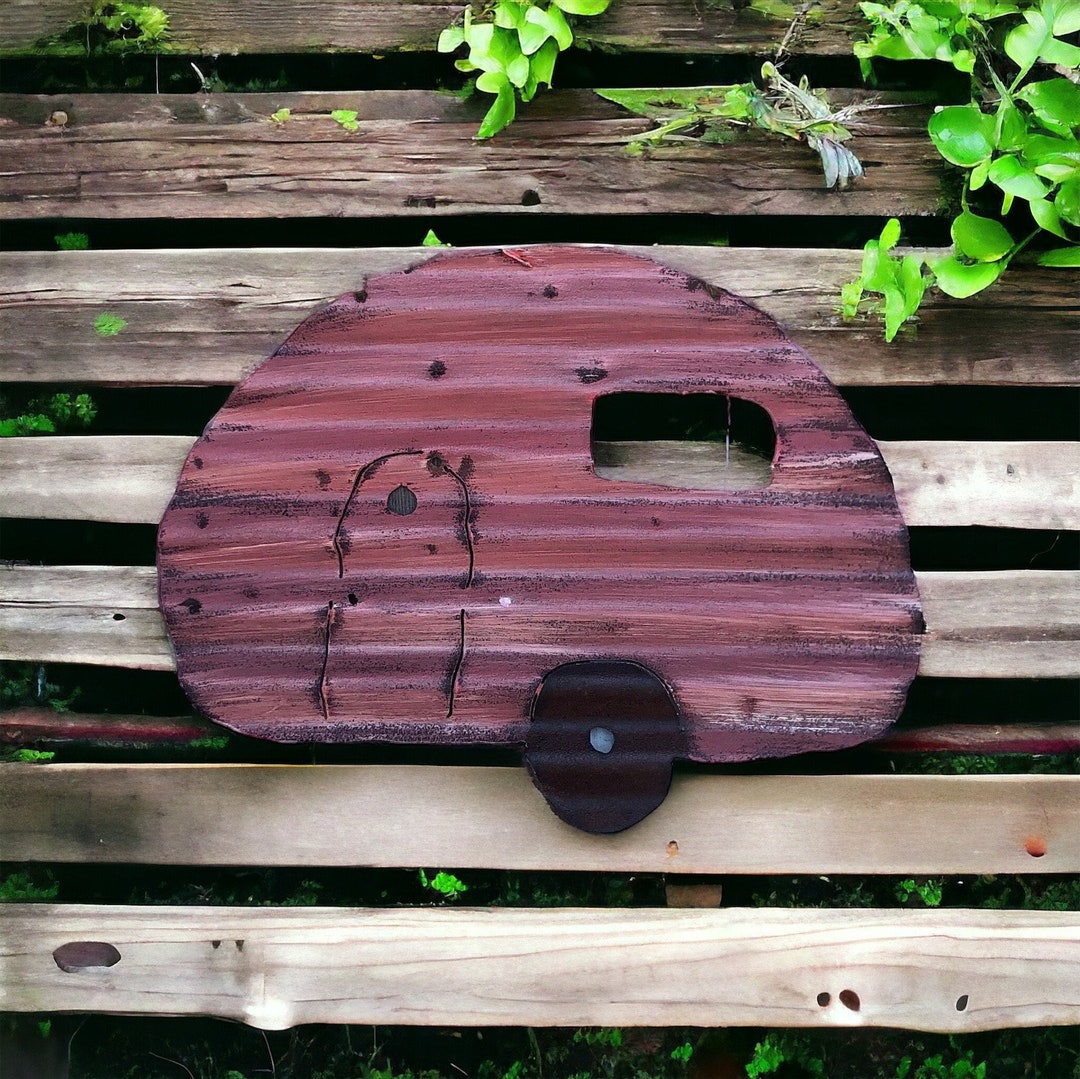 Coral Corrugated Tin Camper / Metal Camper / Camper Garden Decor ...