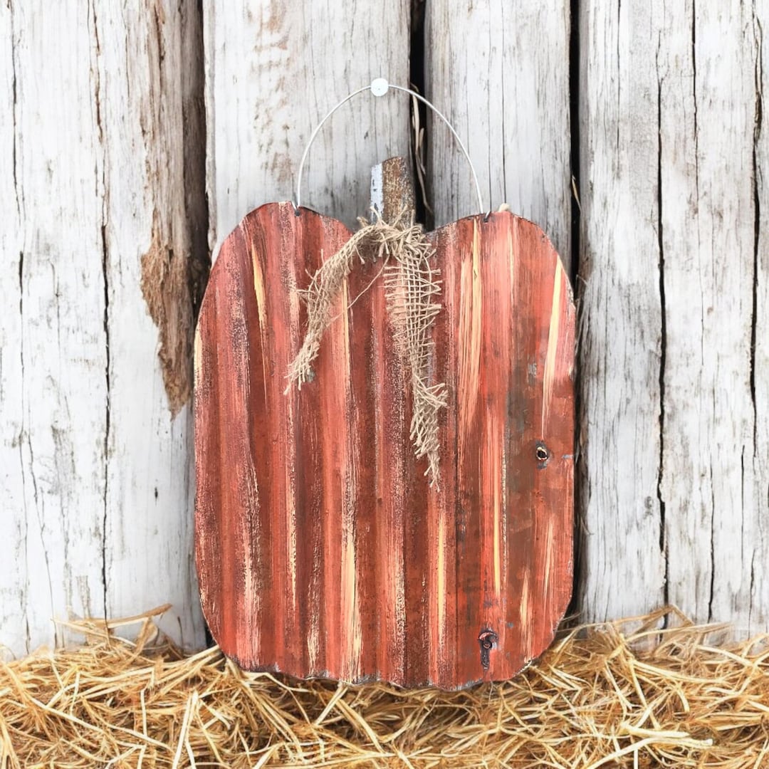 Corrugated Tin Pumpkin / Handpainted Tin Pumpkin / Small Tin Pumpkin ...