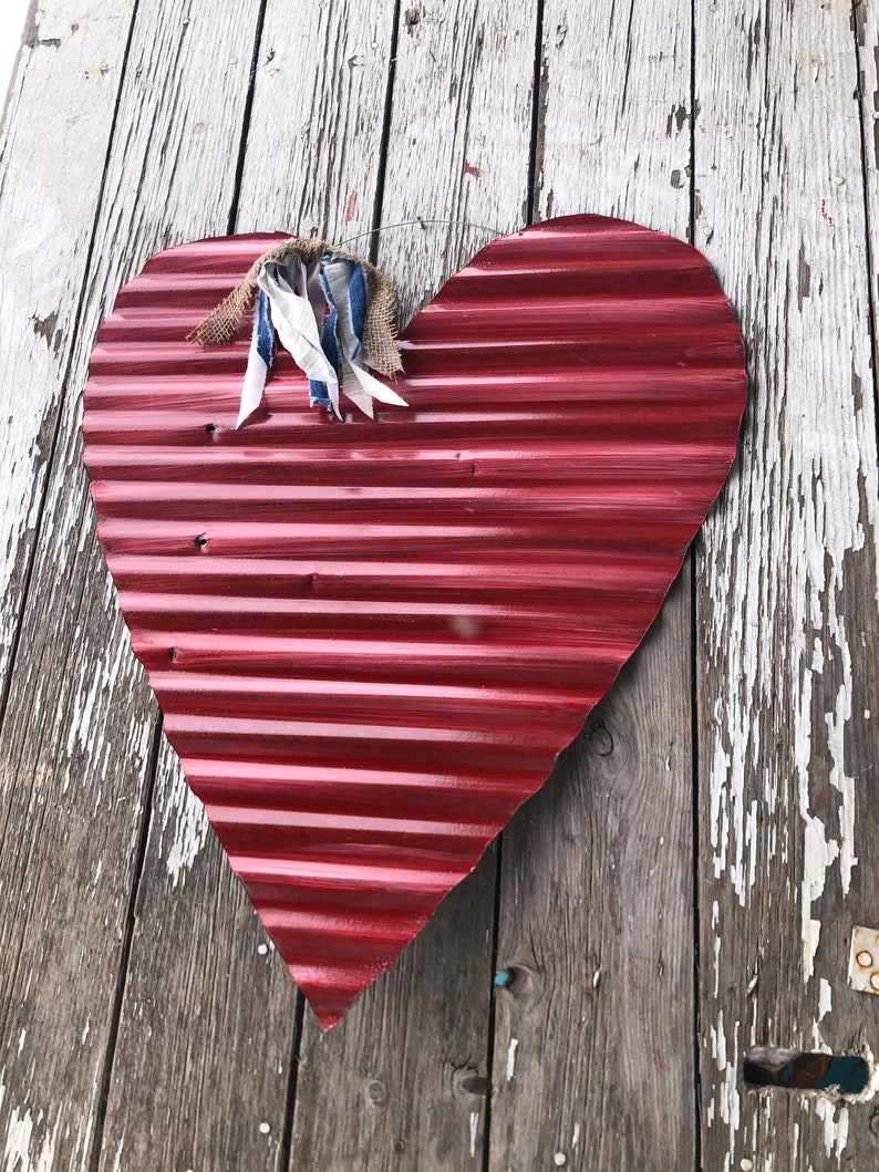 Corrugated Tin Heart / Rustic Tin Heart / Rustic Tin Valentine | Etsy